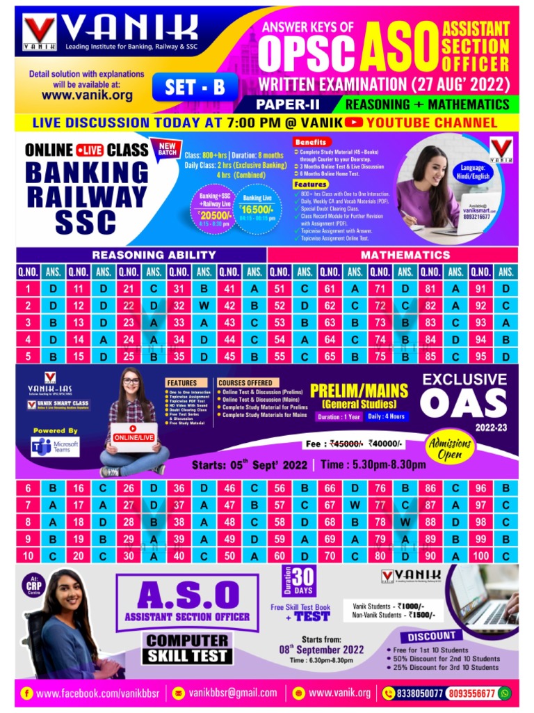 Answer Keys of Opsc Aso Written Exam 2022 Reasoning Mathematics Paper ...