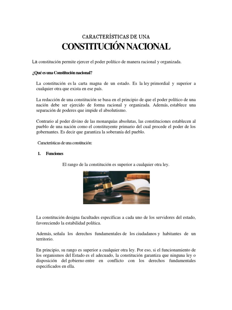 Características de Una Constitucion | PDF | Constitución | Estado ...