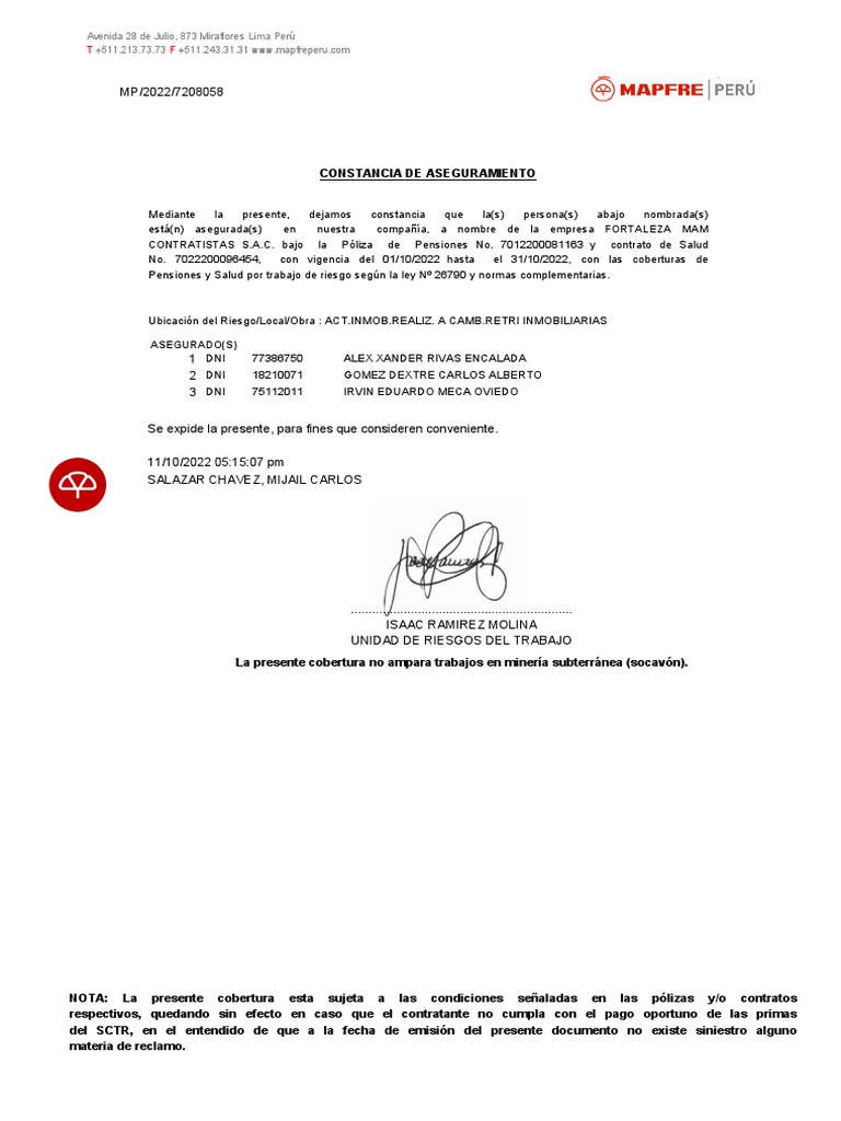 SCTR | PDF | Póliza de seguros | Consentimiento