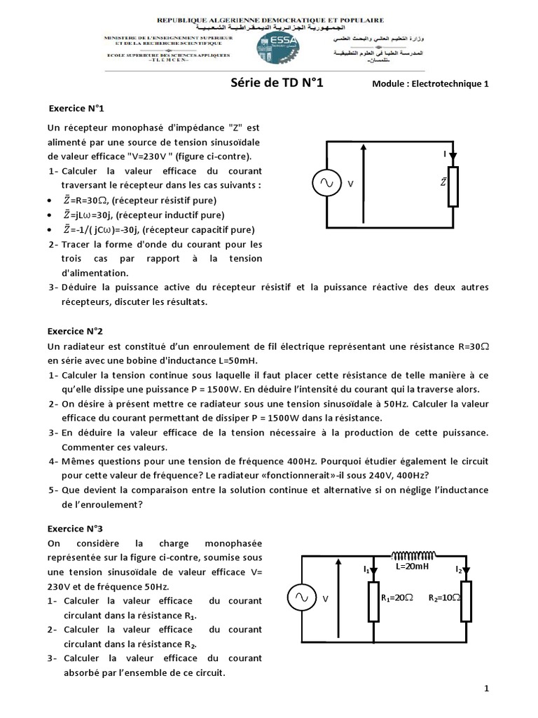 TD1 Corrigé | PDF | Puissance (physique) | Puissance apparente