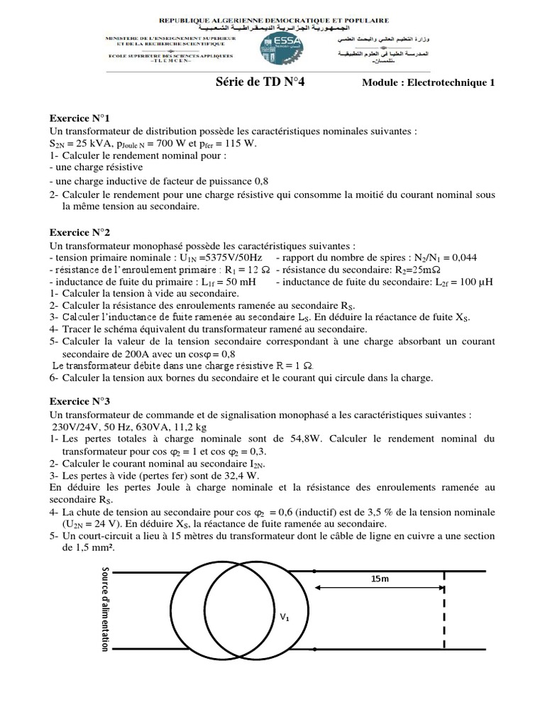 TD4 Corrigé | PDF | Transformateur électrique | Impédance (électricité)