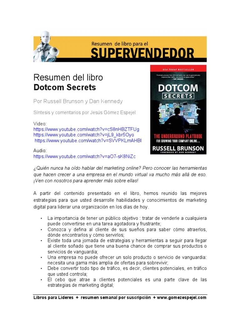 11 A Resumen Del Libro Dotcom Secrets | PDF | Marketing | Cliente 11 A Resumen Del Libro Dotcom Secrets | PDF | Marketing | Cliente