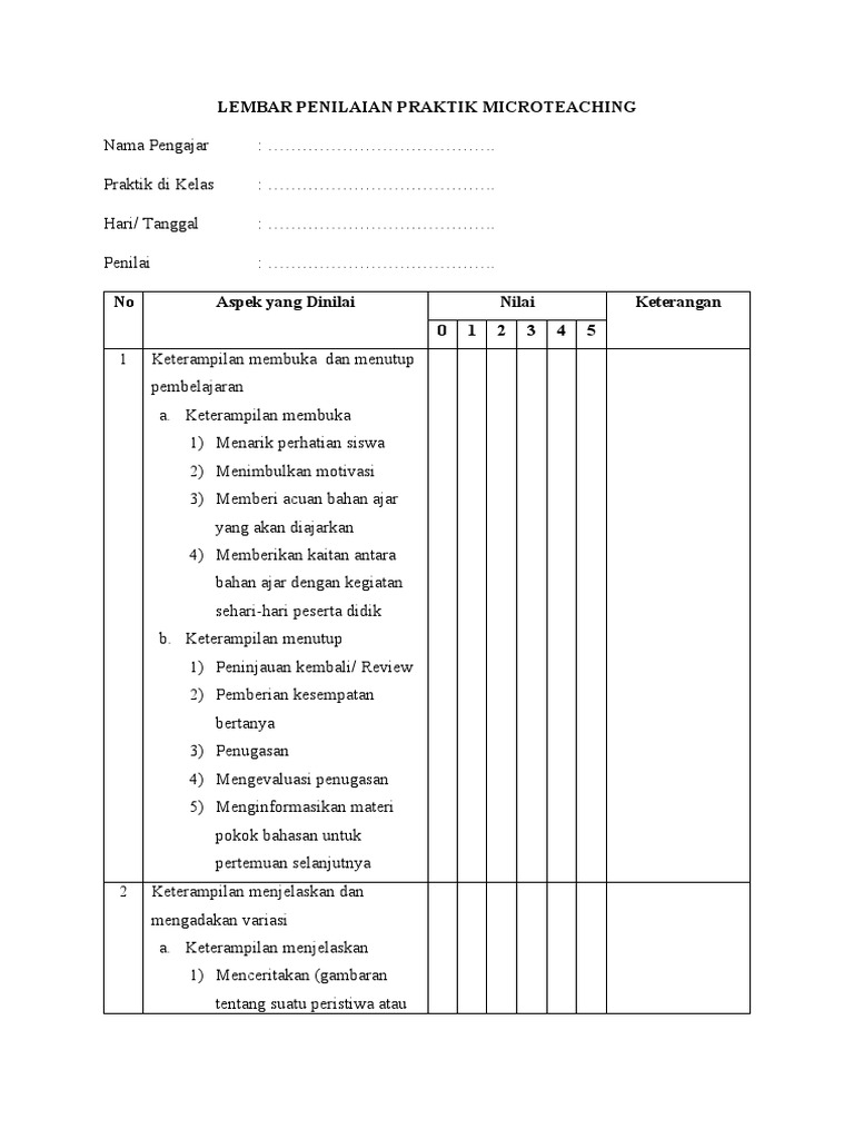 Lembar Penilaian Praktik Micro Teaching | PDF | Karier & Perkembangan | Pengembangan Diri