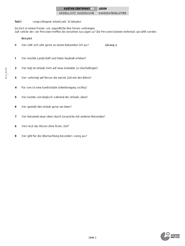 Modellsatz Goethe Jugendliche B2 | PDF