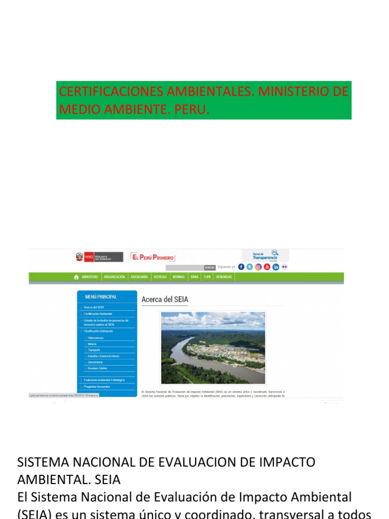 Certificación Ambiental en Perú: SEIA | PDF | Evaluación de impacto ...