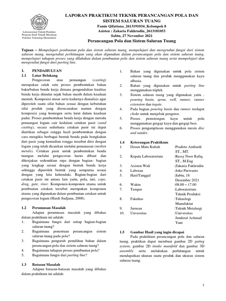 Modul 1 Perencanaan Pola Dan Sistem Saluran Tuang | PDF