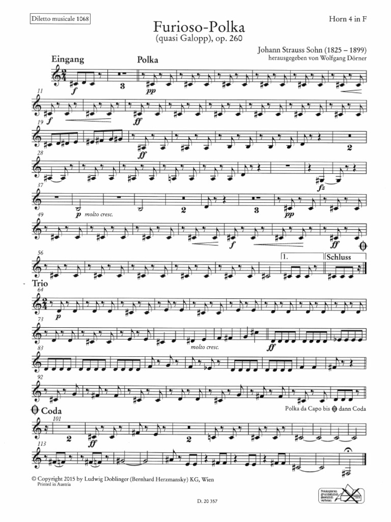 13 Strauss, Furioso-Polka, Op.260 - Corno IV | PDF