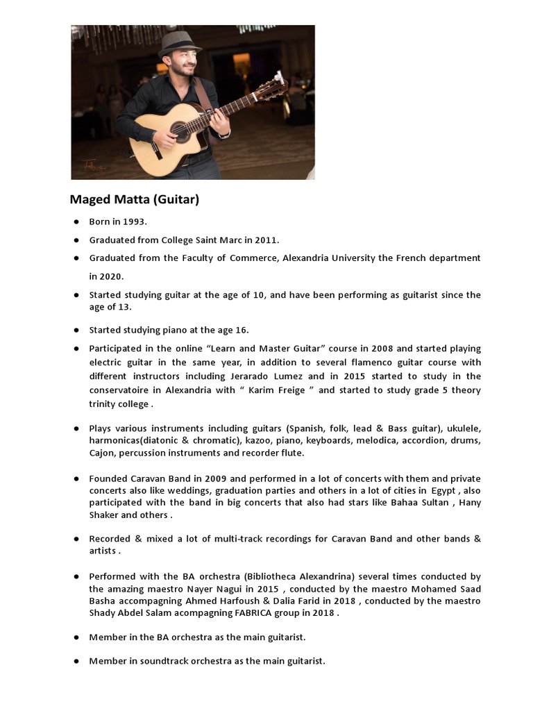 Maged Matta: Guitarist Biography | PDF | Performing Arts | Musical ...