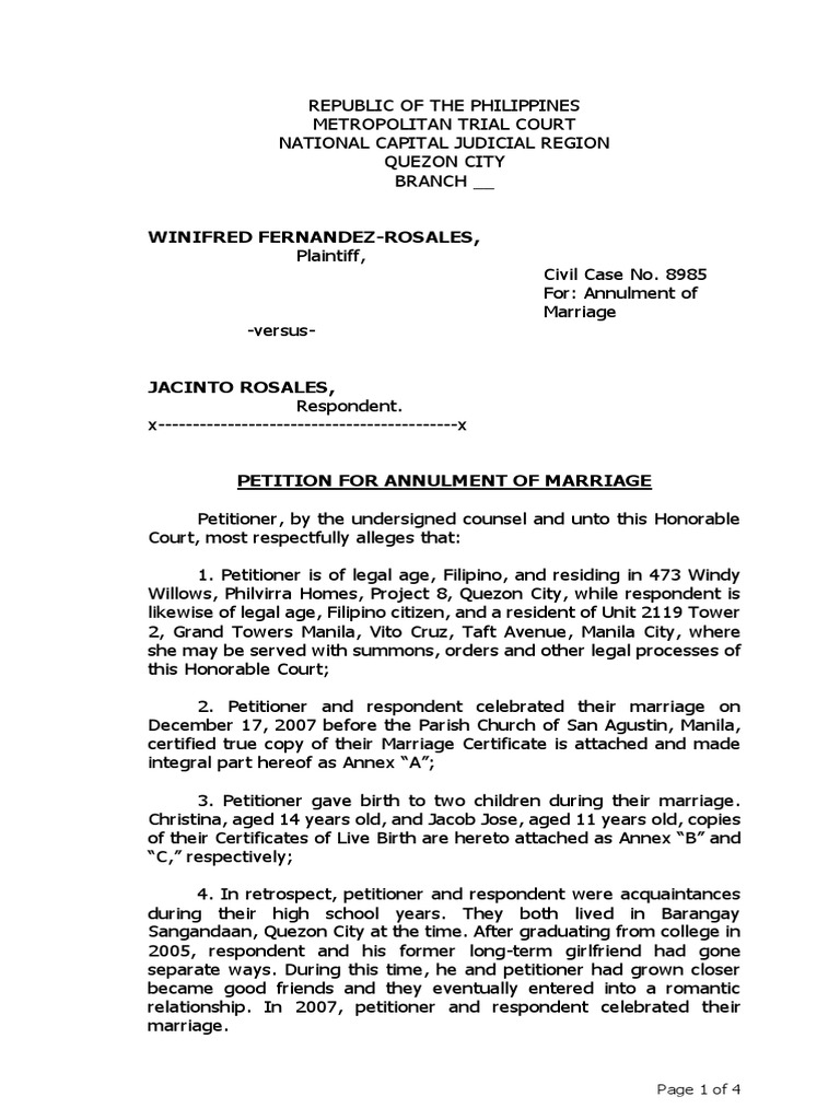 Petition For Annulment | PDF | Pleading | Annulment