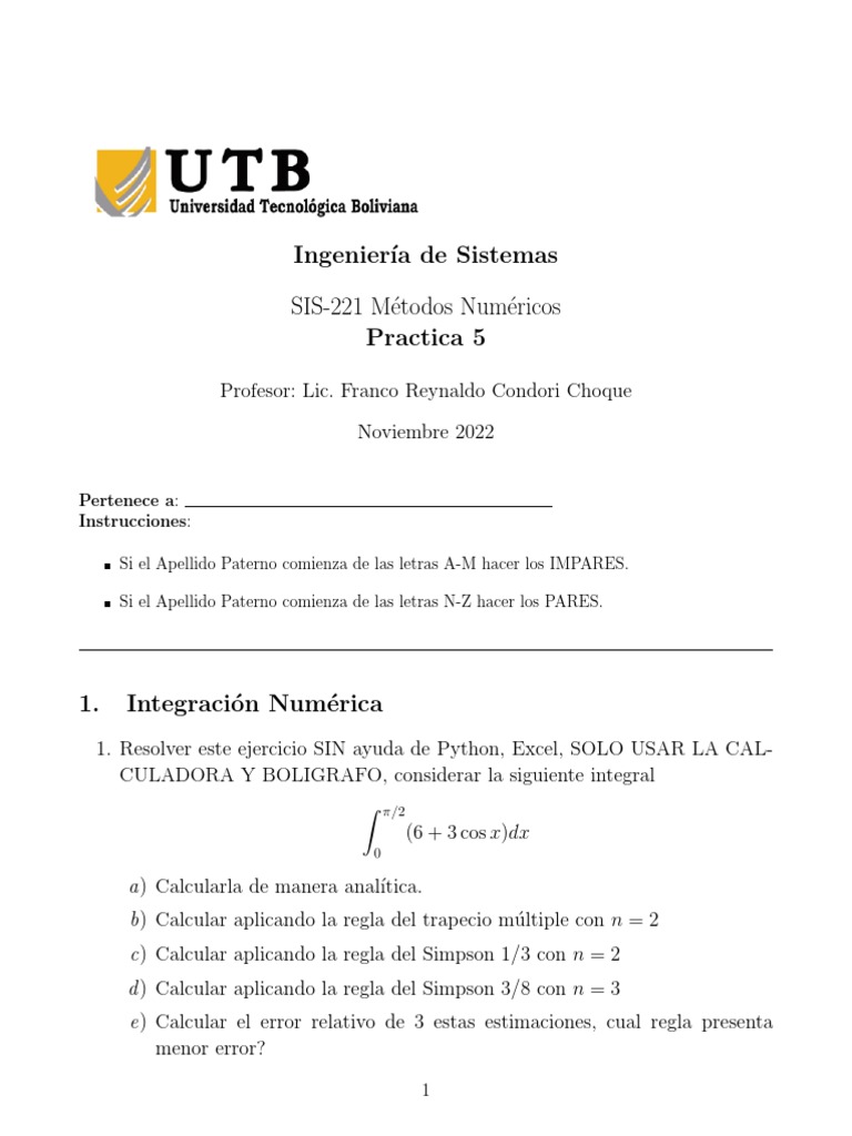 Practica 5 Metodos Numericos | PDF | Integral | Análisis numérico