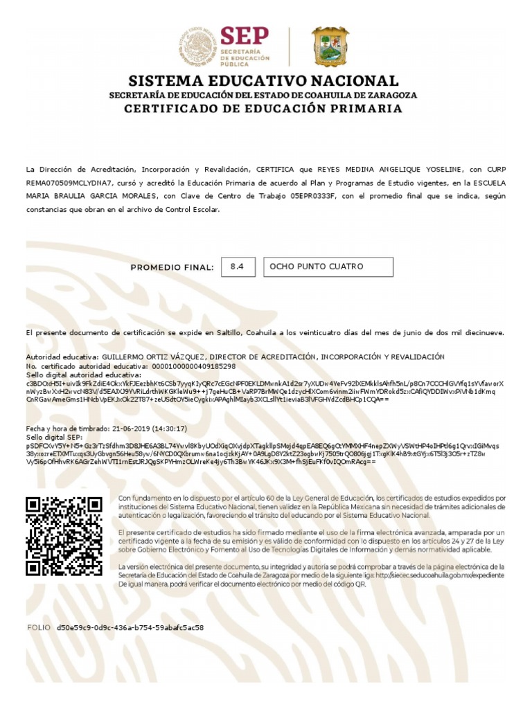 Certificado de Primaria | PDF