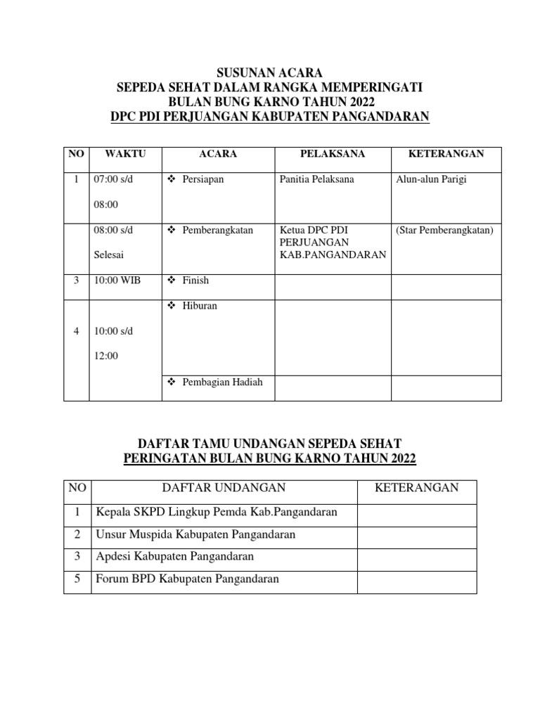 Susunan Acara Sepeda Sehat1 | PDF