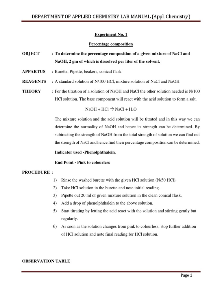 Titration Methods in Applied Chemistry Lab | PDF | Chemistry | Titration