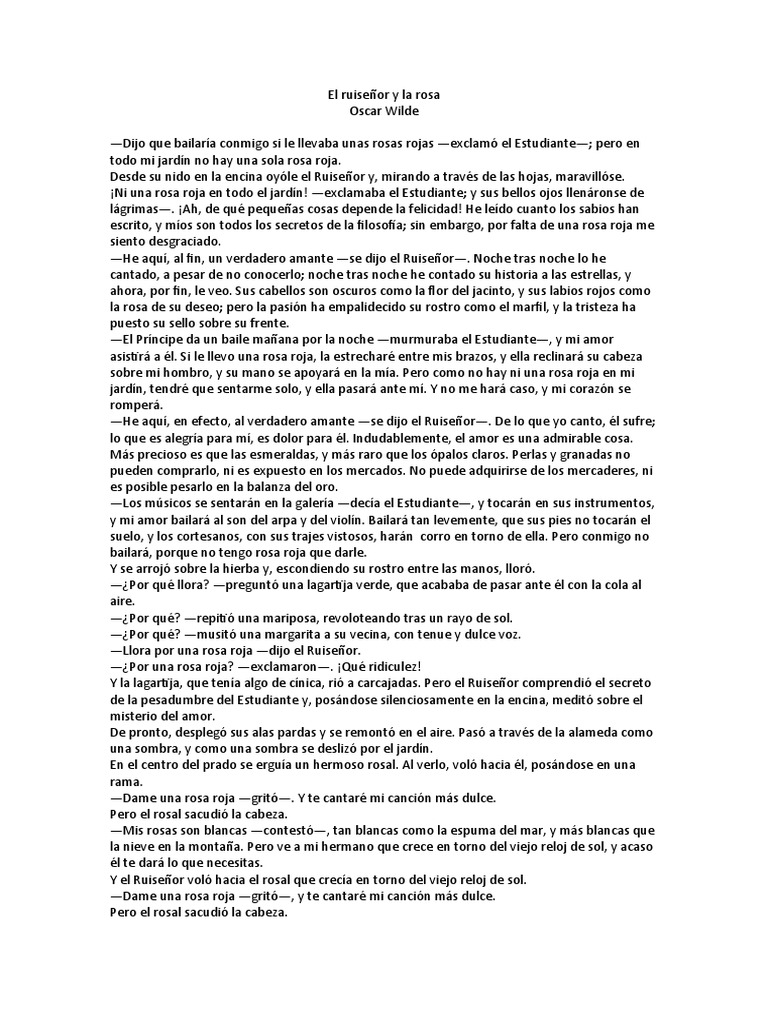 El ruiseñor y la rosa: cuento completo | PDF | Rosa | El príncipe feliz ...