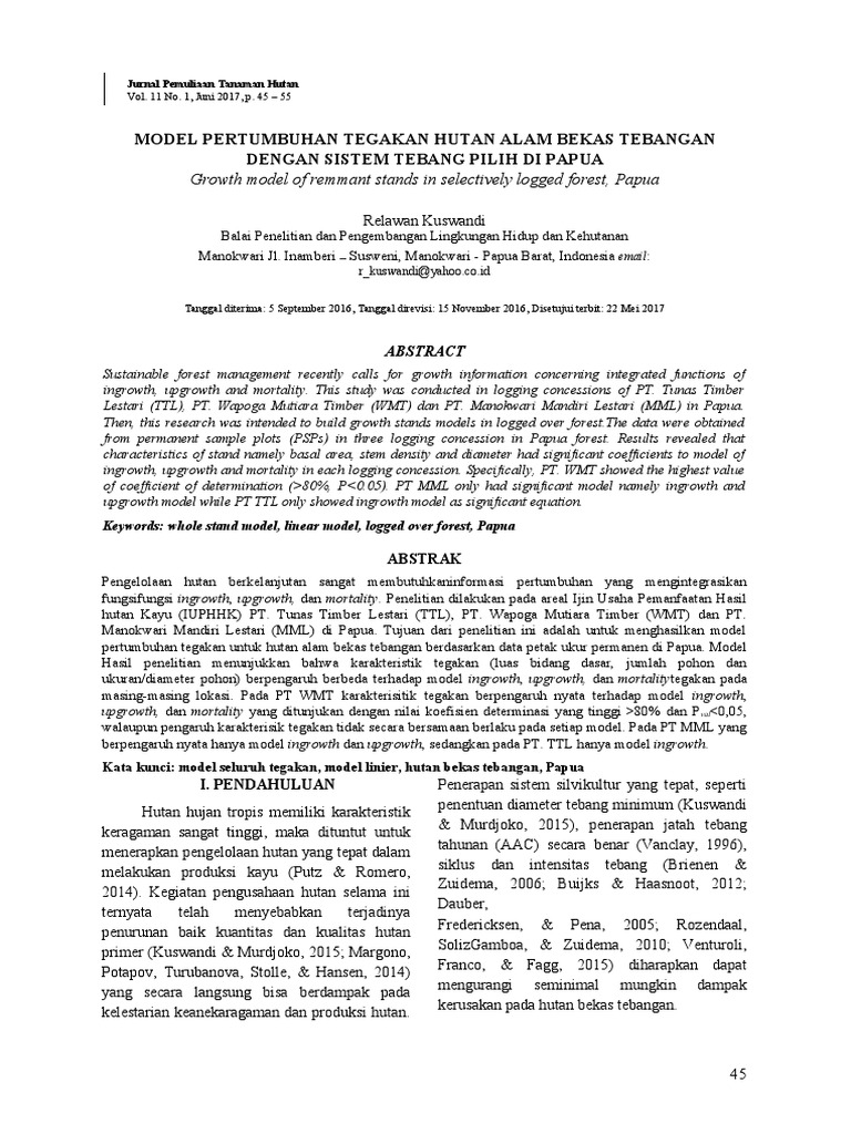 Model Pertumbuhan Tegakan Hutan Alam Bek 59988bef | PDF