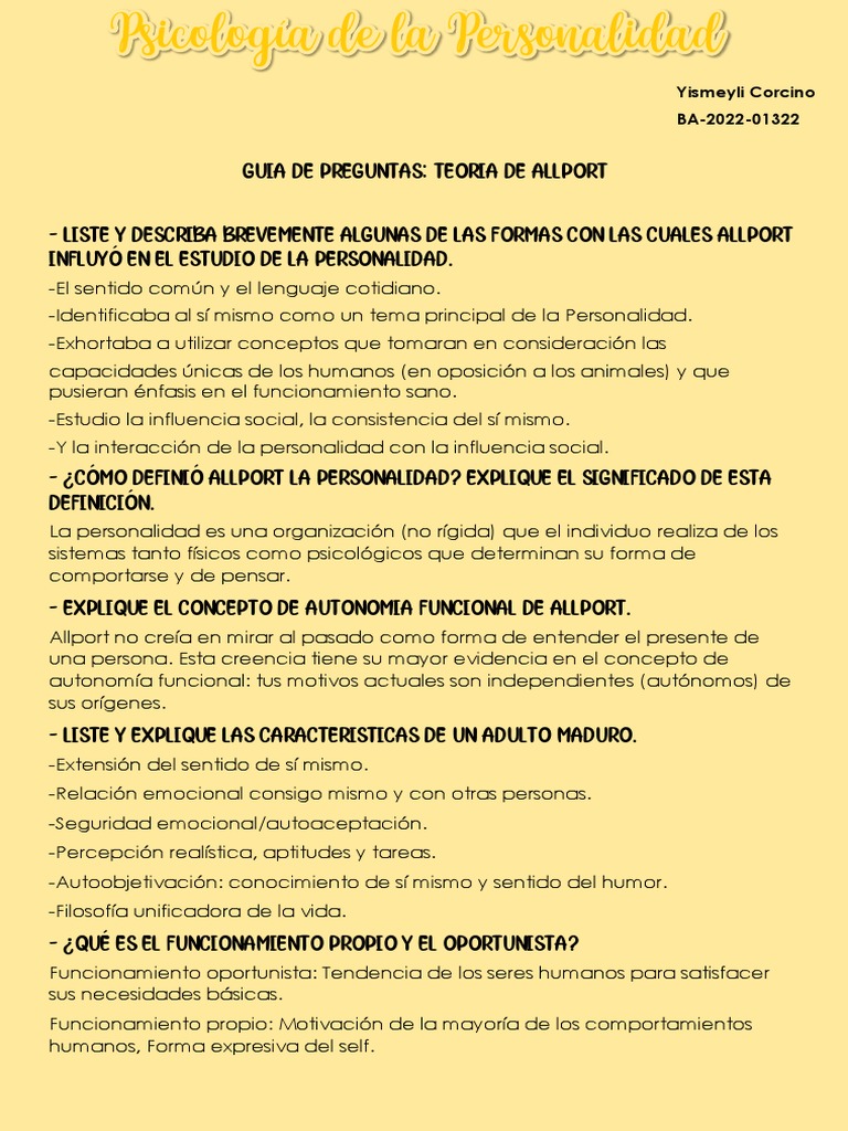 Teoría de Allport: Personalidad, autonomía funcional y funciones del ...