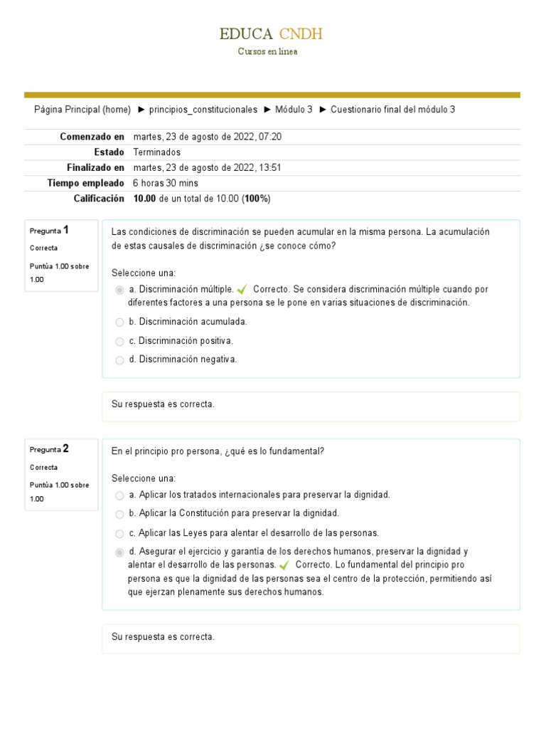 Cuestionario Final Del Módulo 3-2 CNDH | PDF | Constitución | Derechos ...