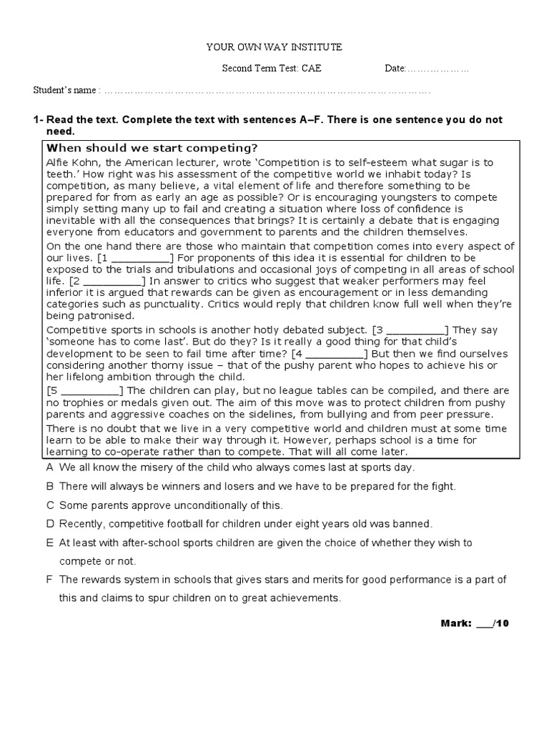 CAE Second Term Test Overview | PDF