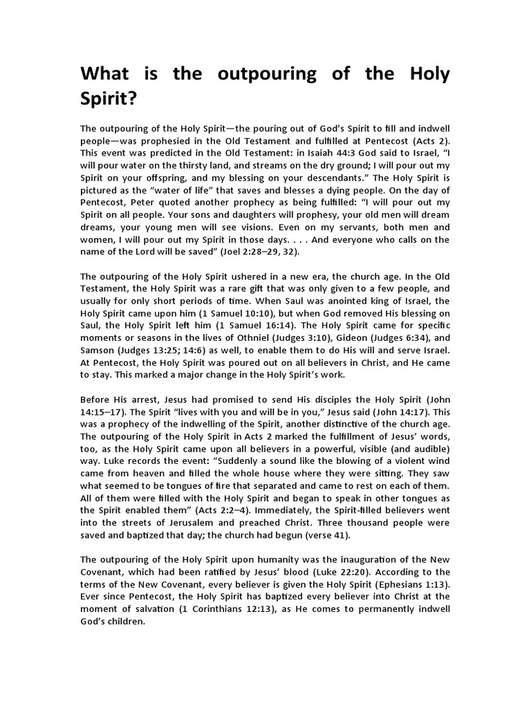 Outpouring of The Holy Spirit | PDF | Baptism With The Holy Spirit | Jesus