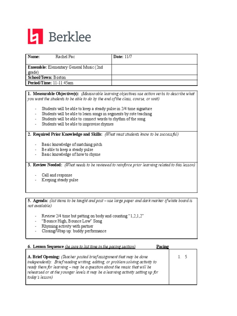 Proficiency Lesson Plan | PDF | Musical Compositions | Cognition