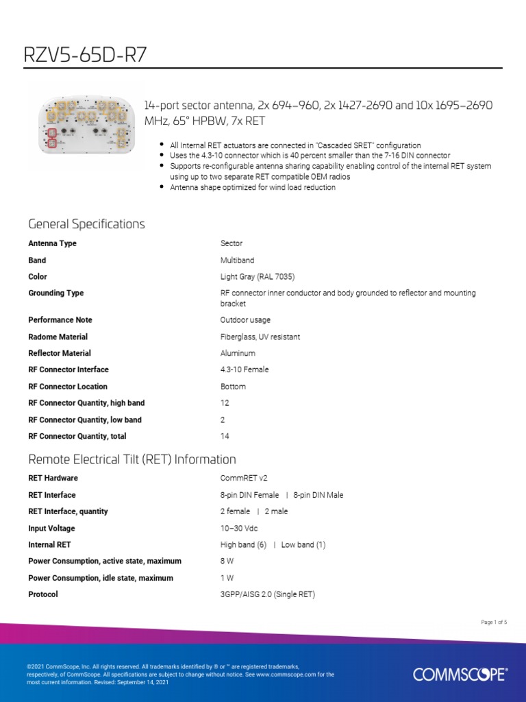 RZV5-65D-R7 Product Specifications | PDF | Antenna (Radio ...