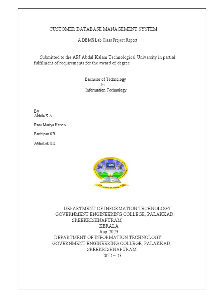 Customer Database Management System Report | PDF | Databases | Relational Model