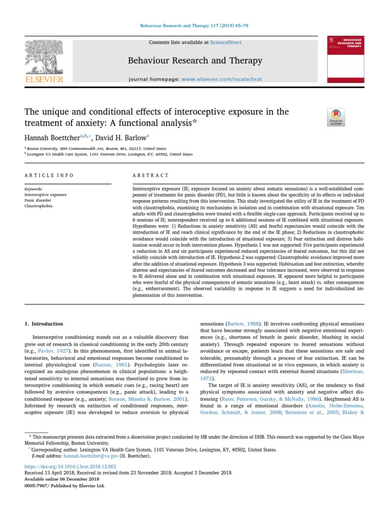 The Unique and Conditional Effects of Interoceptive Exposure in The ...