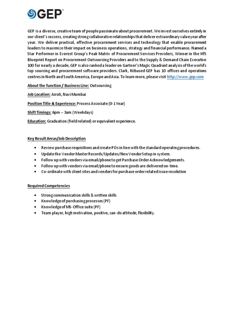 GEP Process Associate Job Opportunity | PDF | Business | Finance ...