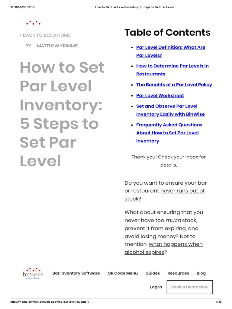 How To Set Par Level Inventory - 5 Steps To Set Par Level | Download Free PDF | Inventory ...