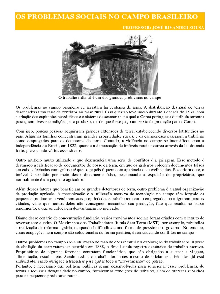 Os Problemas Sociais No Campo Brasileiro | PDF | Brasil | Economia