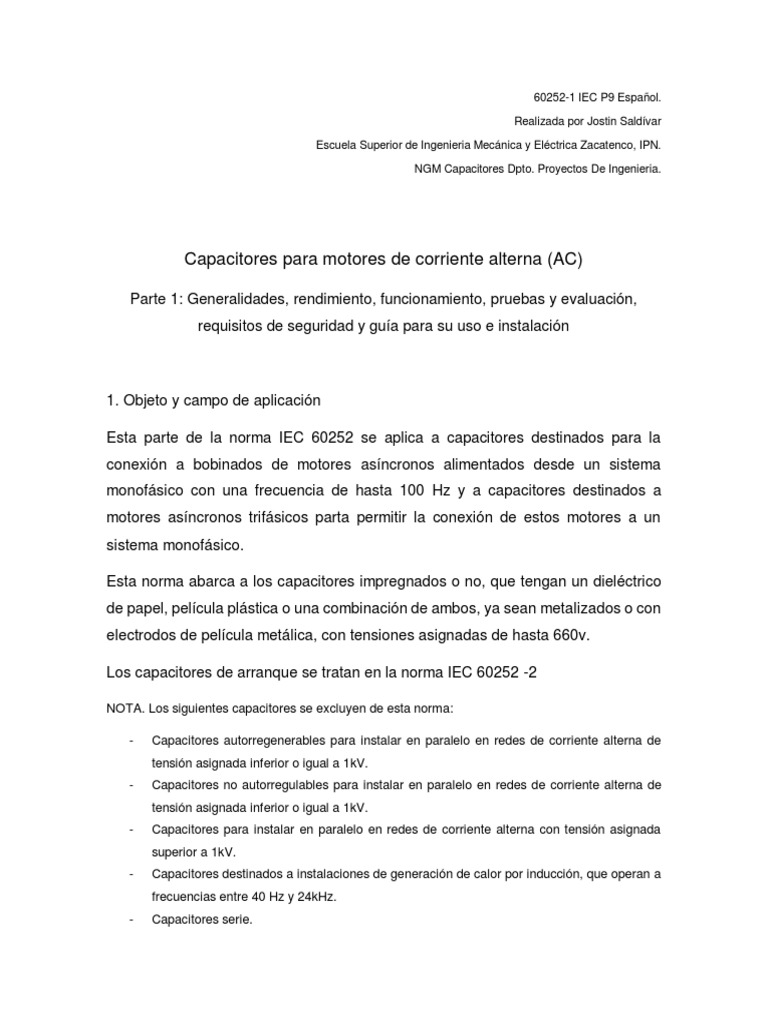 IEC 60252 1 Esp | PDF | Condensador | Corriente eléctrica