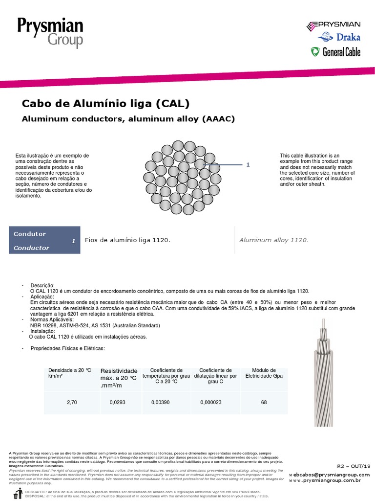 PD - 007 - 01 - PT - Aluminio Nu - CAL - 1120 - (AAAC) | PDF | Materiais | Eletricidade