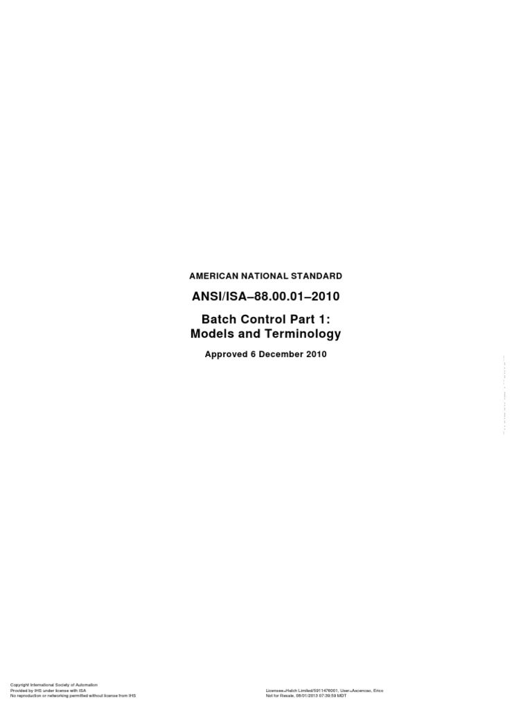 ISA 88.00.01 Batch Control Part 1 - Models and Terminology | PDF ...