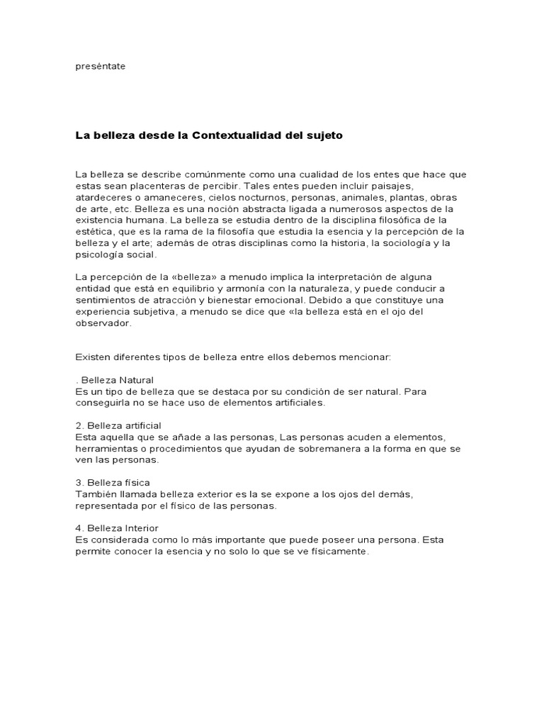 Tipos y percepción de la belleza | PDF | Belleza | Placer