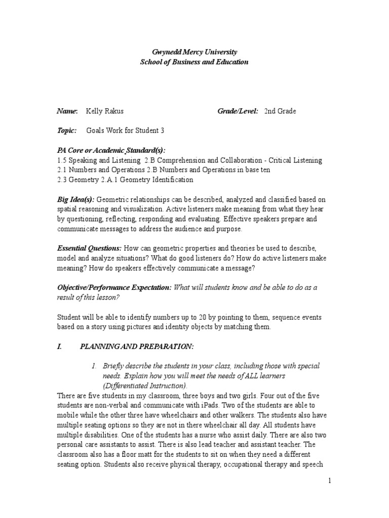 Esy Lesson Plan Student 3 Download Free PDF Educational Assessment