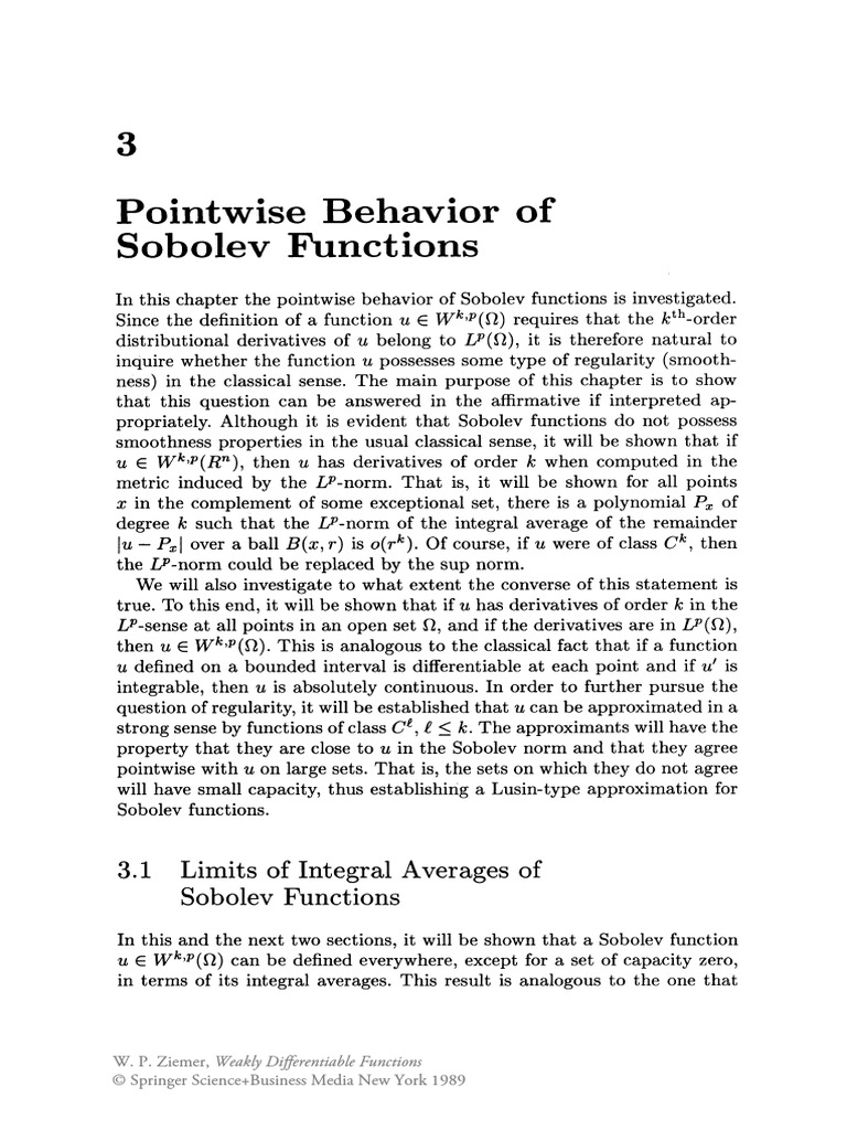 Weakly Differentiable Functions Volume 120 - Pointwise Behavior of Sobolev Functions | PDF ...