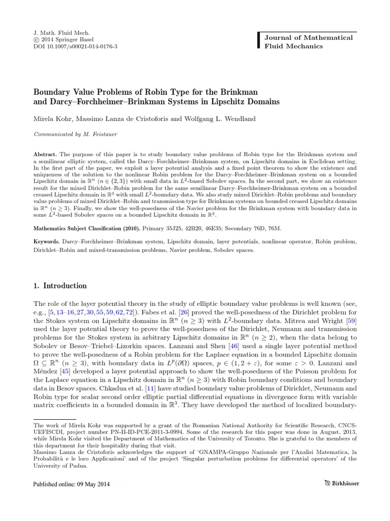 Boundary Value Problems of Robin Type For The Brinkman and Darcy | Download Free PDF ...