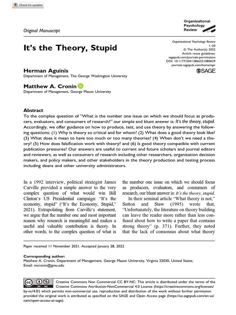 It 'S The Theory, Stupid: Herman Aguinis | PDF | Theory | Turnover ...