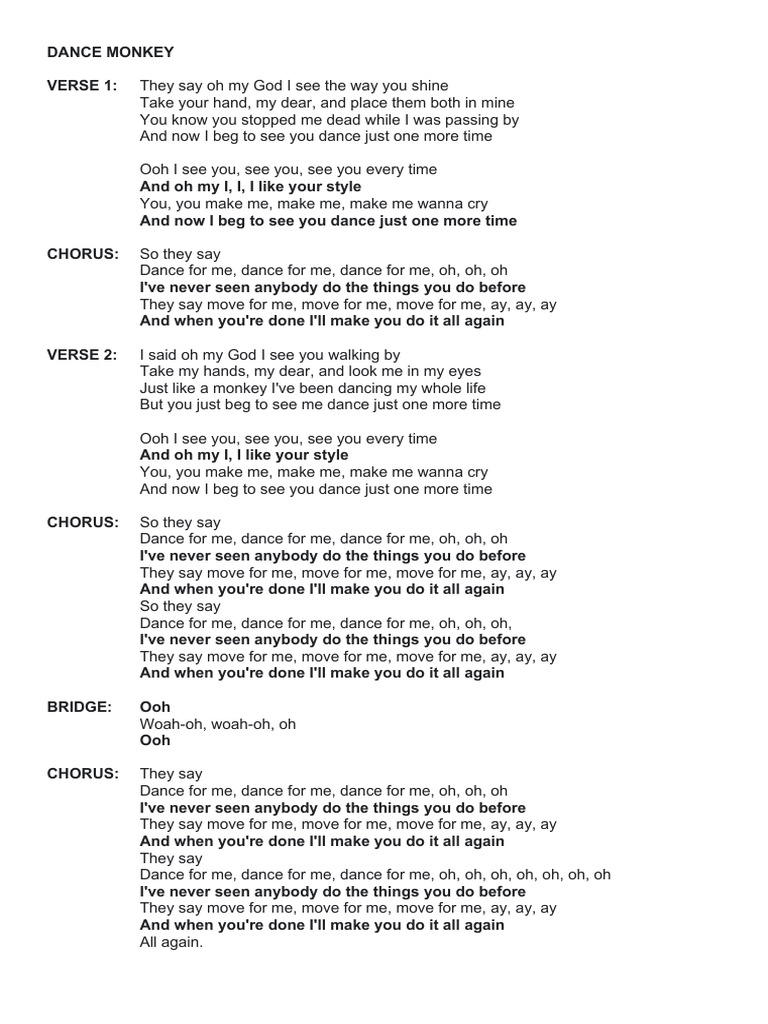 Dance Monkey - Lyrics Notts | PDF