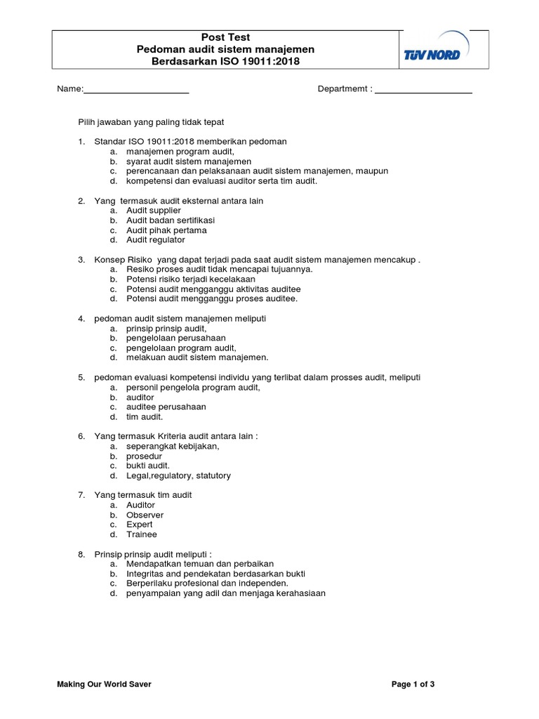 Test ISO 19011 2018 | PDF