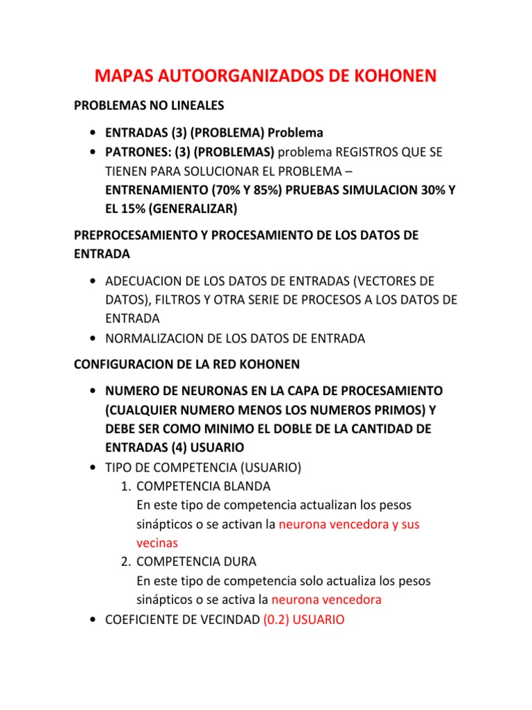 Paso para Entrenar Mapas Autoorganizados de Kohonen | PDF | Matemáticas ...
