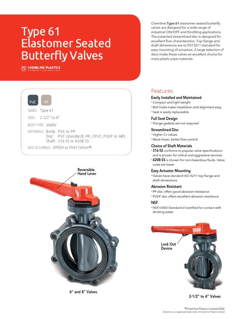 Type-61 ElastomerSeatedButterflyValves 10 28 2022 | PDF | Valve | Actuator Type-61 ElastomerSeatedButterflyValves 10 28 2022 | PDF | Valve | Actuator