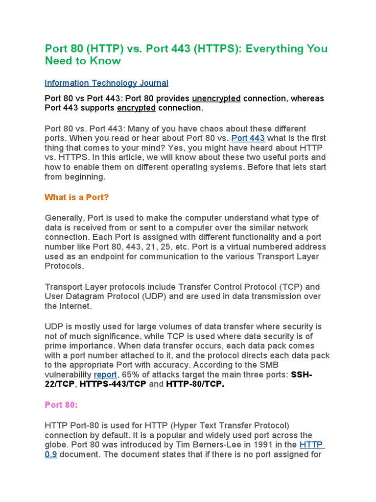 Port 80 | PDF | Port (Computer Networking) | Hypertext Transfer Protocol