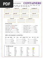 Containers and Quantities Matching Exercises Worksheet | PDF