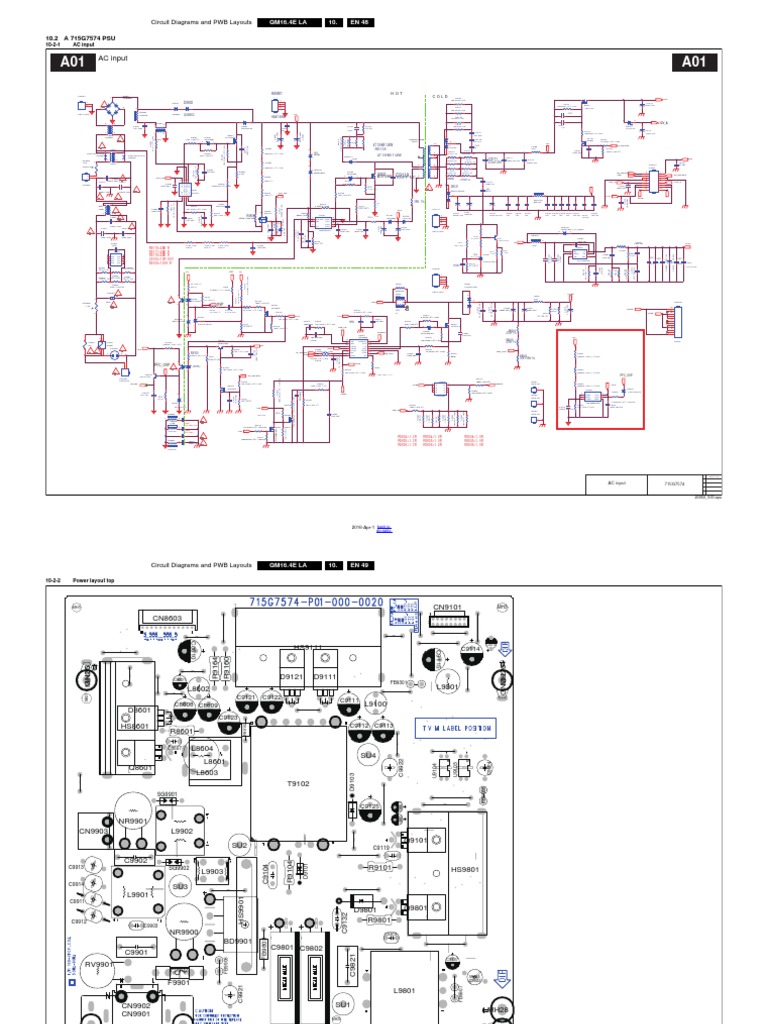 Circuit diagram and printed wiring board (PWB) layout for a 715G7574 ...