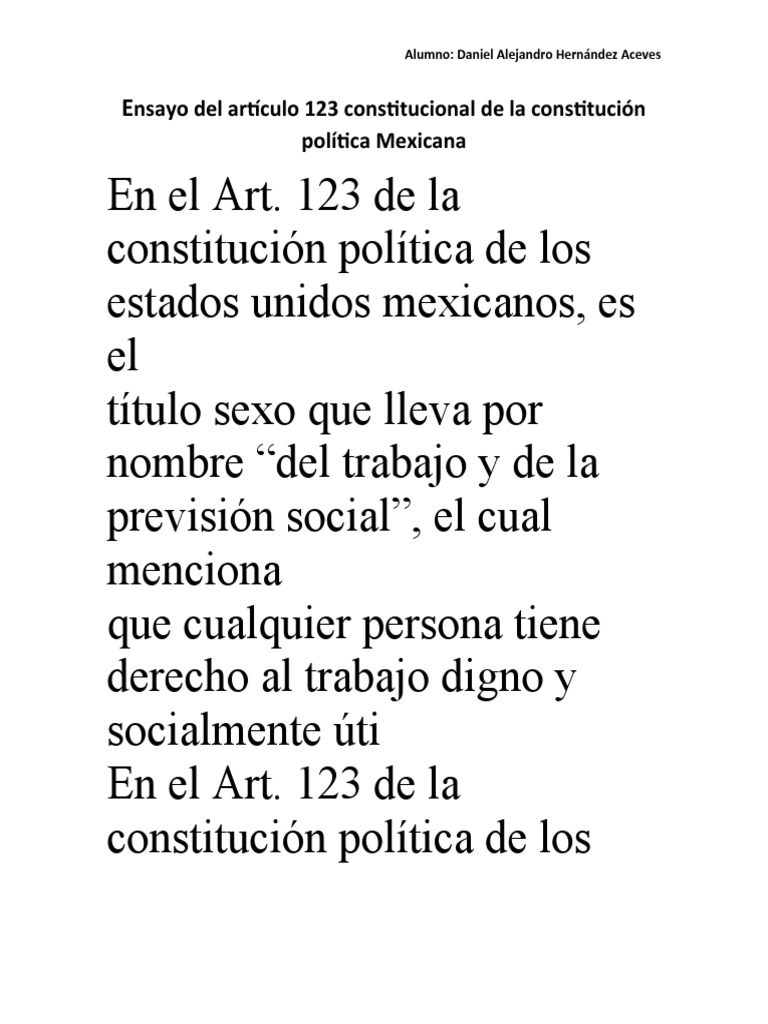Ensayo Del Artículo 123 Constitucional Daniel | PDF | Salario ...