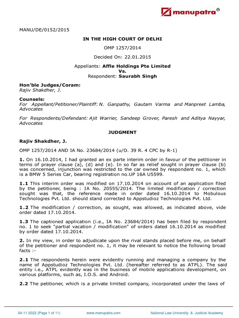 Affle Holdings Pte Limited Vs Saurabh Singh ...