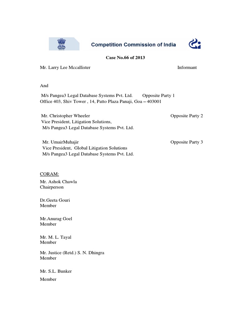 Competition Act Case: Mccallister vs Pangea3 | PDF | Employment | Business