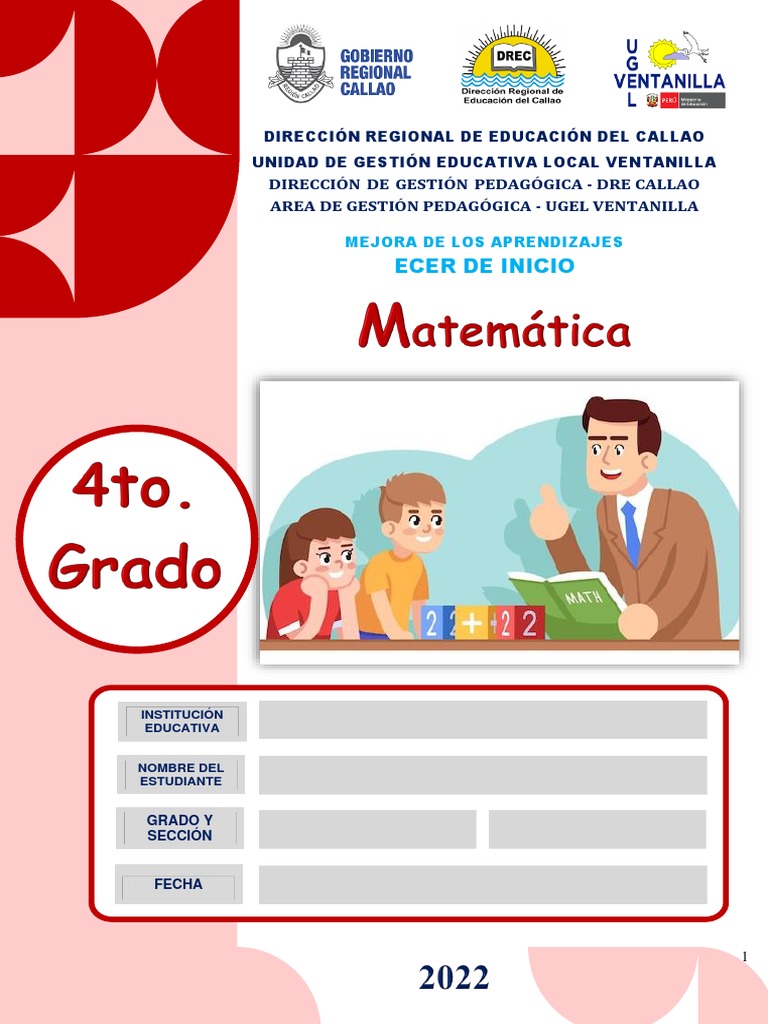 4°prueba de Matemática (Callao-Ventanilla) - Ecer Inicio | PDF