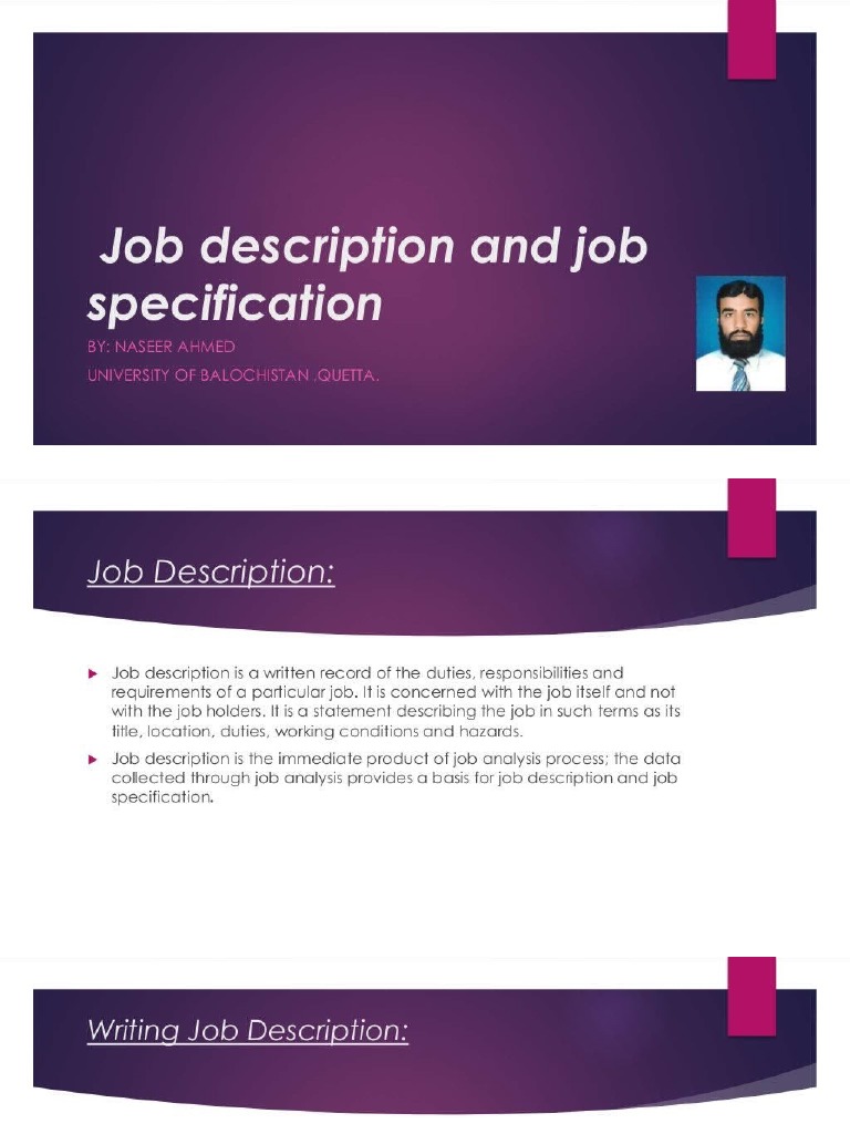 Job Description Vs Job Specification | PDF